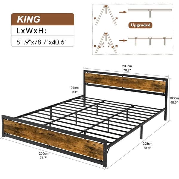 Bed Frame with Modern Wooden Headboard - Bed Bath & Beyond - 40103849