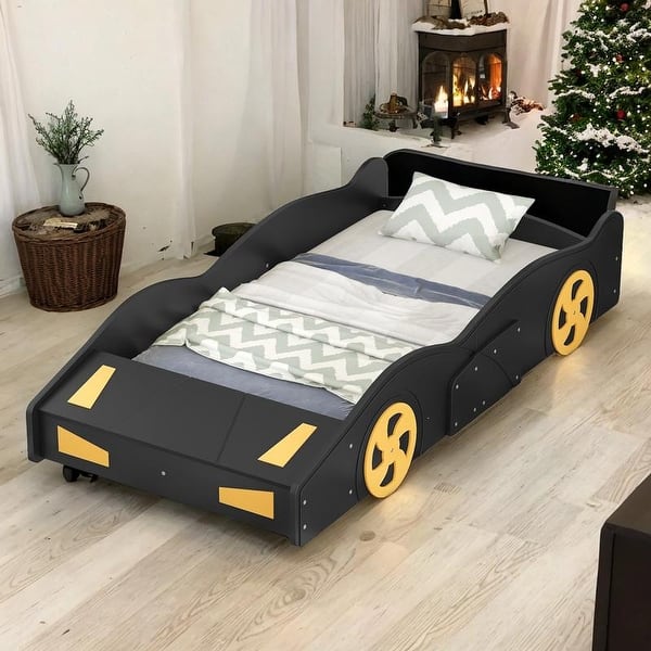 Twin Size Race Car-Shaped Platform Bed with Wheels Magic Funny and ...