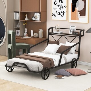Black Twin Metal Car Platform Bed with Wheels - Bed Bath & Beyond ...