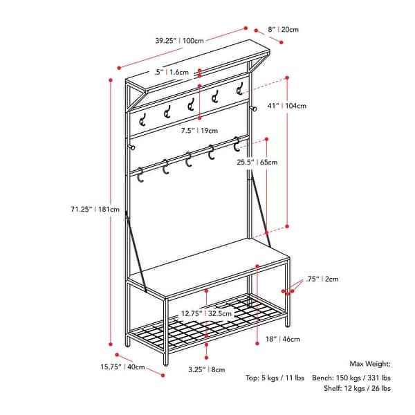 CorLiving Rowan Wood Grain and Metal Hall Tree Bench and Shoe Rack - N ...