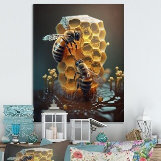 Designart 'Honey Bees' Animals Canvas Wall Art - Bed Bath & Beyond ...