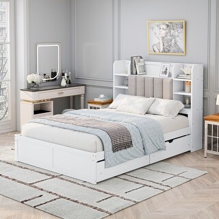 Multi Functional Bed Frame, Headboard with Four Storage Drawers and ...