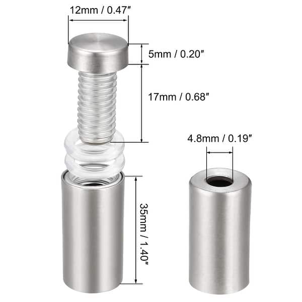 Glass Standoff Mount Stainless Steel Wall Standoff 12mm Dia 43mm Length ...