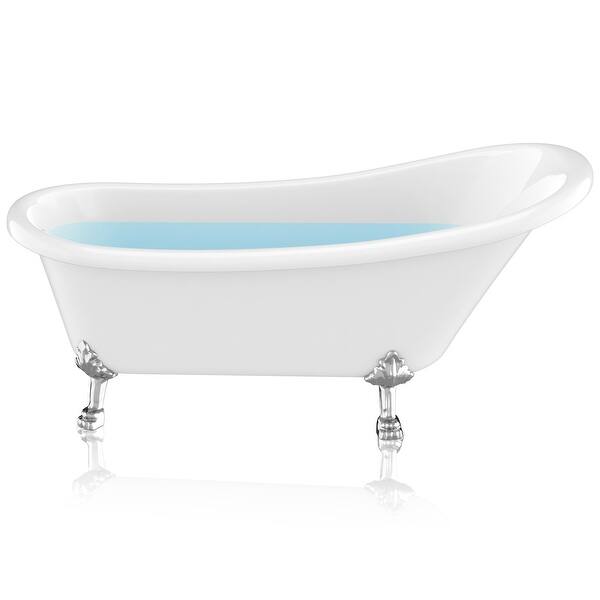 Diamante 67.3" White Acrylic Slipper Claw Foot Tub with Lion's Paw Feet ...