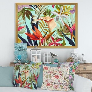 Designart "Tropical VIntage Flowers II" Tropical Framed Art Print - Bed ...