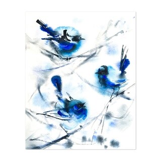 Blue Wrens Painting Birds Nature Watercolor Winter Art Print/Poster ...