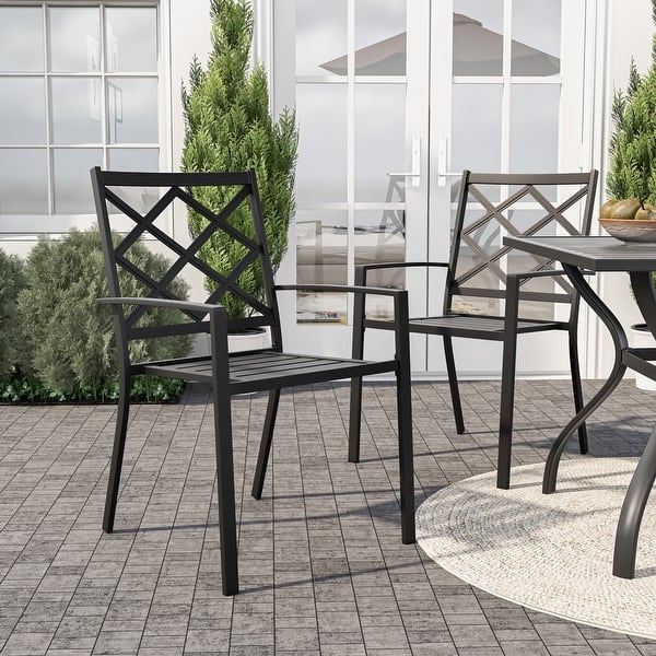 Lazaros Black Metal Trellis Back Patio Dining Chairs (Set of 2) - Bed ...