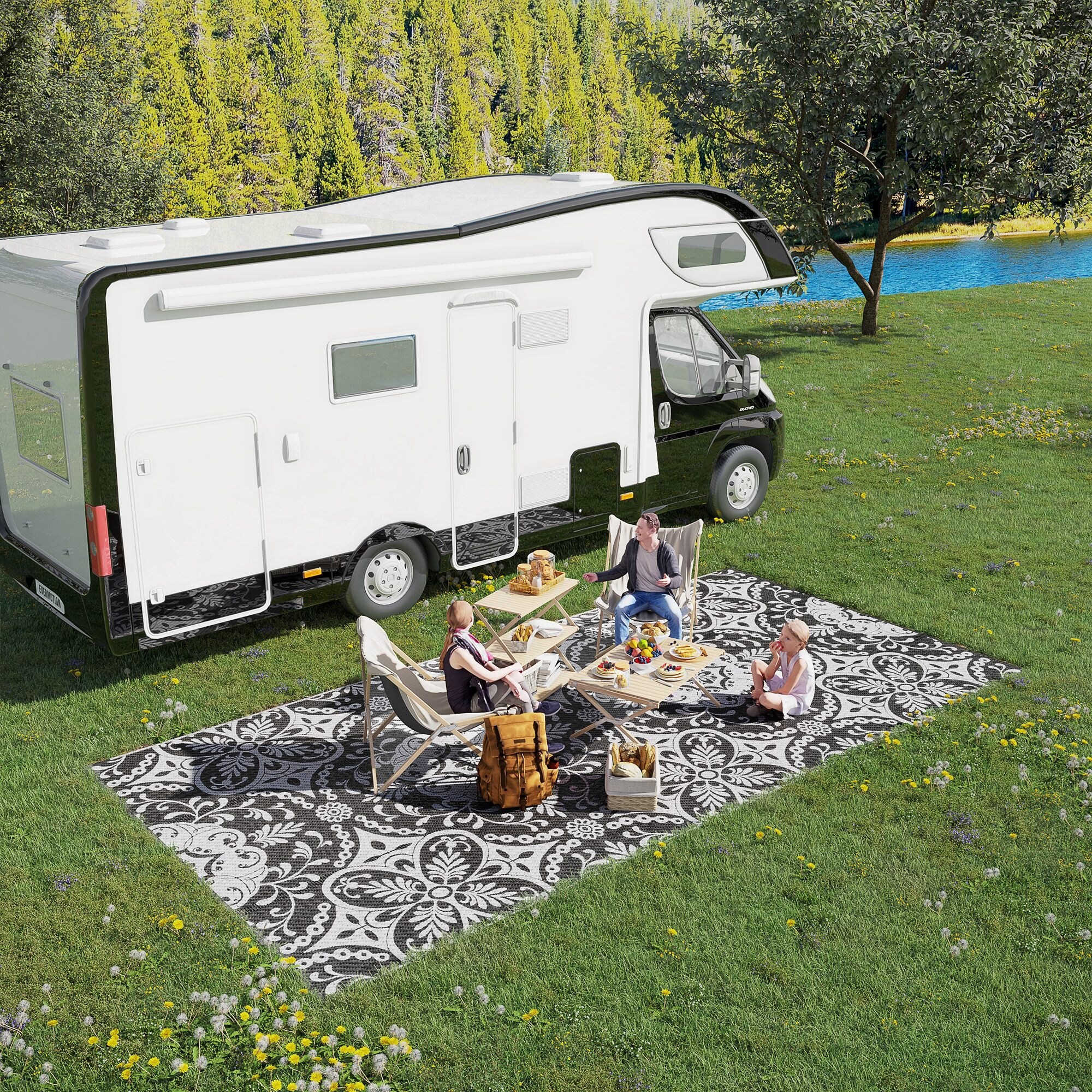 Outsunny RV Mat Outdoor Patio Rug Large Camping Carpet with Carrying Bag 9 x 18 Waterproof Plastic Straw 9 x 18