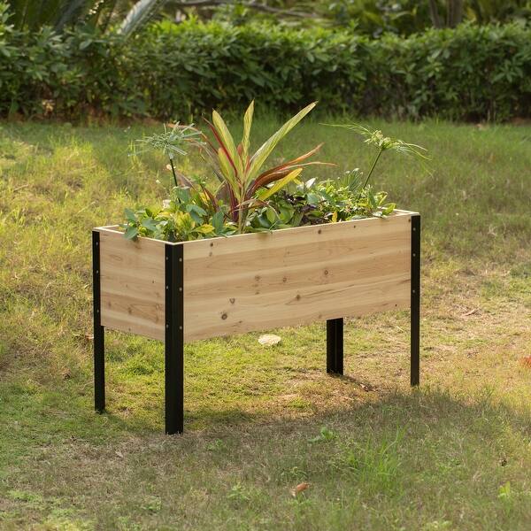 Elevated Outdoor Raised Rectangular Planter Bed Box, Natural - Bed Bath ...