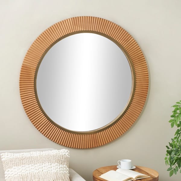 Brown Wood Fluted Room Wall Mirror with Scalloped Edge - Bed Bath ...
