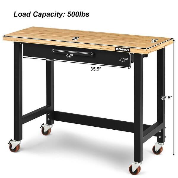 4' Workcenter Bamboo Top Garage Workbench - 48" x 24" x 69.5" (L x W x ...