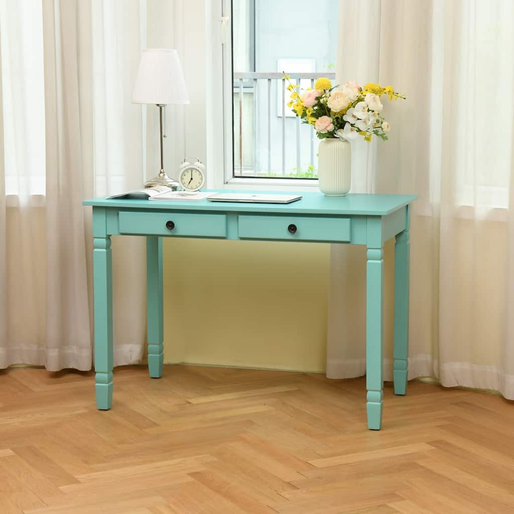 Homyin 43.3" Wide Writing Desk Solid Wood with 2 Drawers - Overstock ...