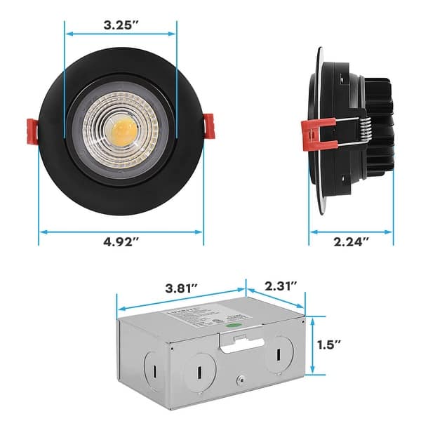 Luxrite 4 Inch Gimbal LED Recessed Light 11W=75W 5CCT Selectable 2700K ...