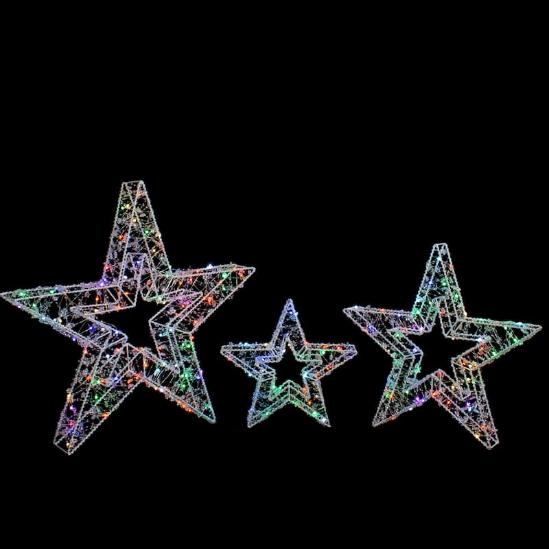 Set of 3 LED Lighted Color Changing Stars Outdoor Christmas Decorations ...