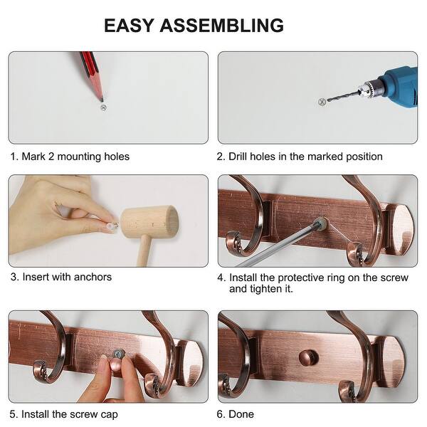 Dual Wall Hook Rack Stainless Steel Base 13.8 Inch 4 Hooks Holder ...