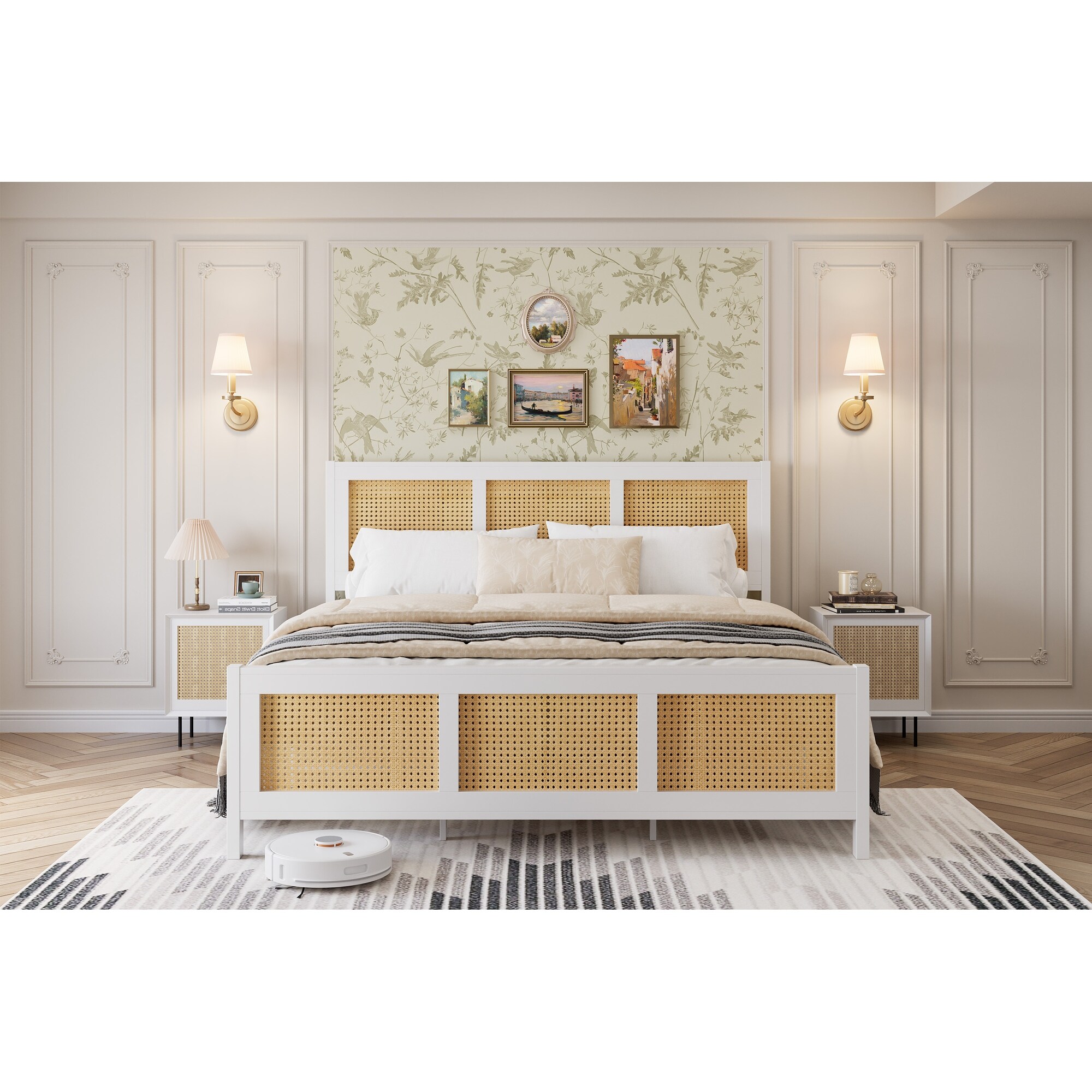 White cane king bed store