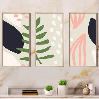 Designart "Pink And Green Tropical Leaves II" Modern Framed Artwork Set ...