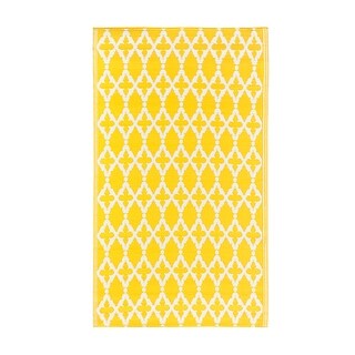 Reversible Weather-Resistant 3x5 Rug, Yellow Design - 3'6