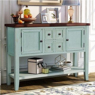 Retro blue console table solid wood cambridge table rectangular top ...