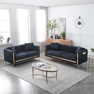 Velvet Upholstered Sofa Set, 3-Seat Sofa & Loveseat with Removable ...
