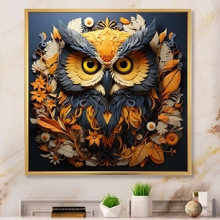 Designart "Yellow Owl Wise Owl Papercut" Animals Framed Canvas Wall Art ...