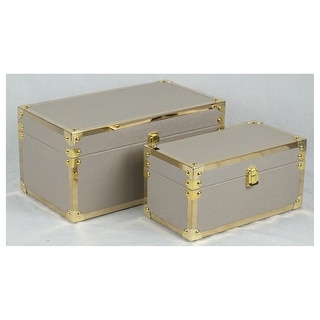 Mecca Storage Box Set of 2, Rivet Accents, Gold Metal Trim, Gray Wood ...