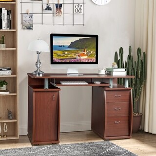 Durable Computer Desk with 3 Drawers & Shelf with Door, Removable Slide ...