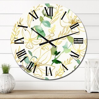 Designart 'Yellow And Green Eucalyptus Branches' Patterned wall clock ...