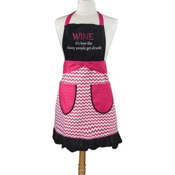 30" Black and Bold Pink Chevron Pattern Wine Classy People Word Apron ...