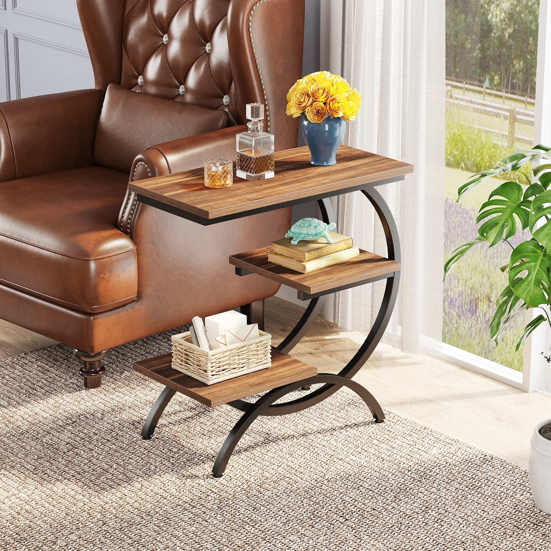 C Shaped End Table Industrial 3 Tier Small Side Table for Living Room On Sale Bed Bath Beyond 39295145