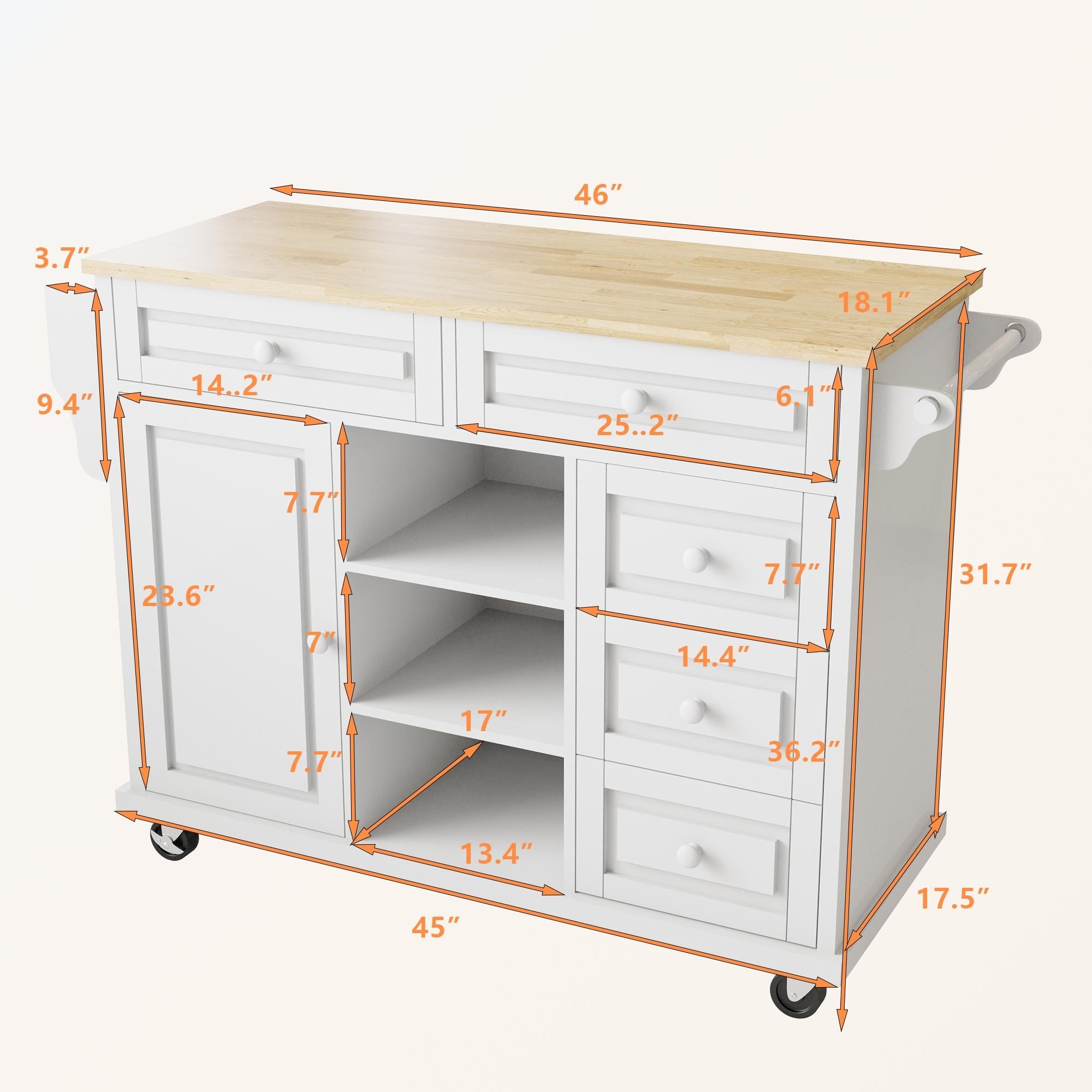 Rolling Mobile Kitchen Island Solid Wood Top, Locking Wheels & Storage ...