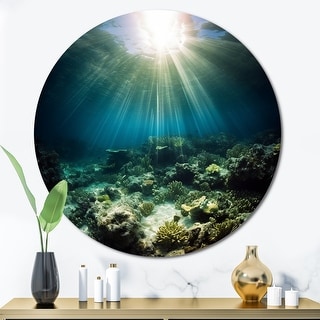 Designart "Underwater Coral I" Coastal Large Metal Circle Prints - Bed ...