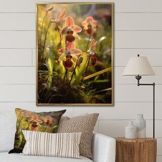 Designart "Red Green Exotic Orchids Elegance" Orchids Framed Wall Art ...