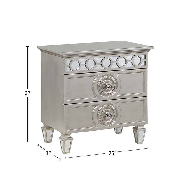 2 Drawers Wood Nightstand with Mirror Inlay Trim in Silver - Bed Bath ...