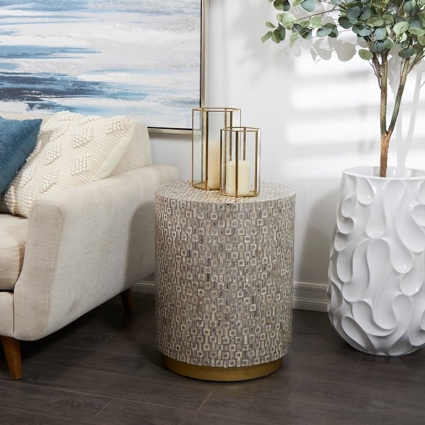 Elegant Mother of Pearl Shell Accent Table with Gold Base - Gray, White ...
