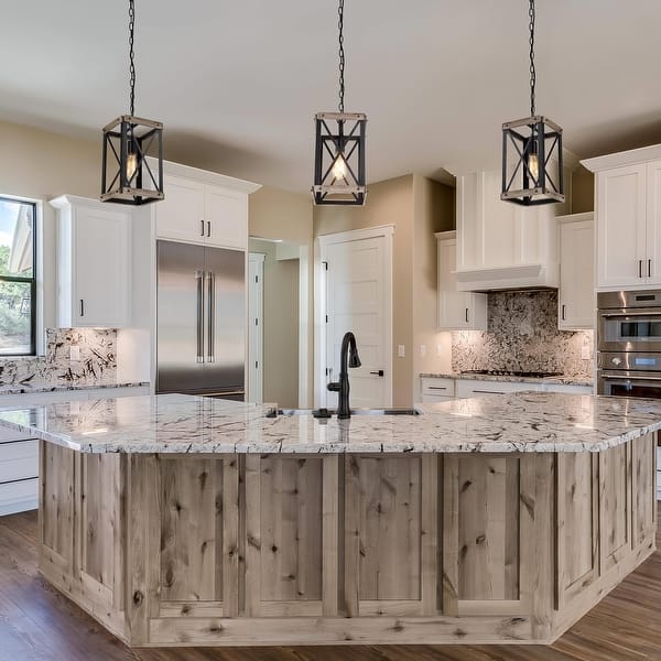 Modern Farmhouse 1-Light Pendant Rustic Wood Kitchen Island Lights - W9 ...