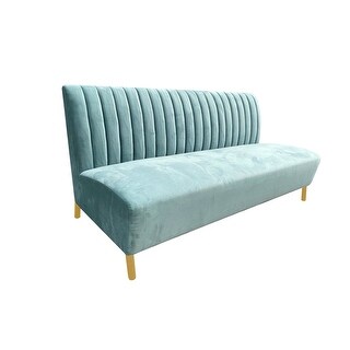 Reno 71 Inch Sofa, Blue Polyester Upholstery, Vertical Channel Tufting ...