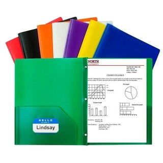 C-Line 2-Pocket Poly Portfolio with Prongs, Assorted Colors, Set of 36 ...