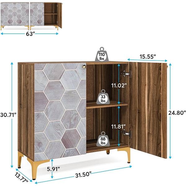 Set of 2 Sideboard Buffet Cabinets Modern Hexagon Colorful Pattern ...