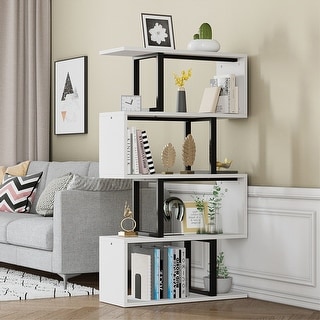 5-Tier Bookshelf S-Shaped Z-Shelf Wooden Open Display White - 52 x 63 ...