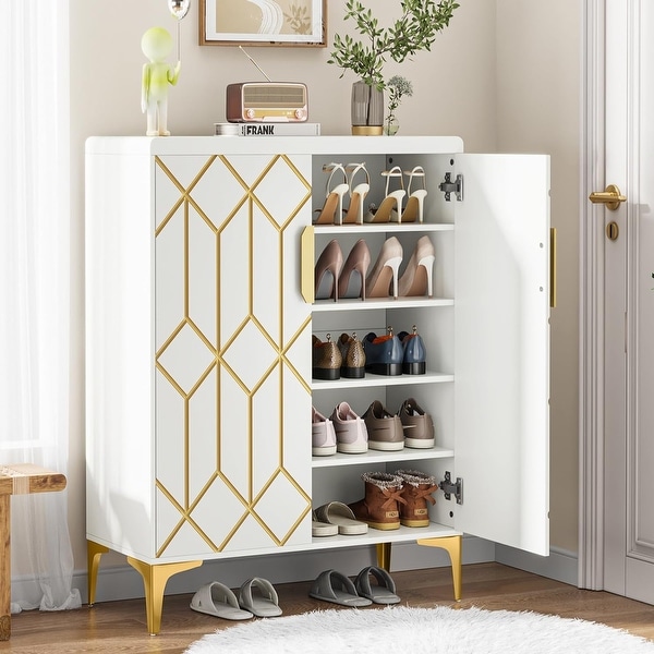Modern Shoe Cabinet with Doors, Rattan Shoes Storage Cabinet - On Sale ...