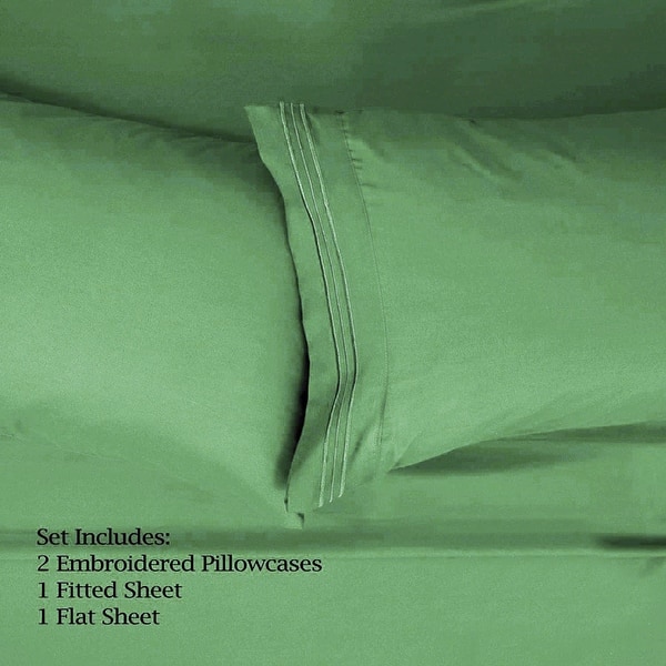 4 PC Light Green Sheet Set 2000 Embroidery Soft Cozy 12" Deep Pocket ...