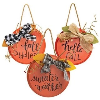 Sweater Weather Round Hanging Sign with Burlap Bow 3 Assorted - H - 6. ...