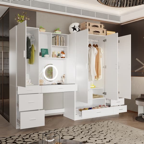 Armoires Storage Solution Convertible Wardrobe Organizer Mirror Vanity ...
