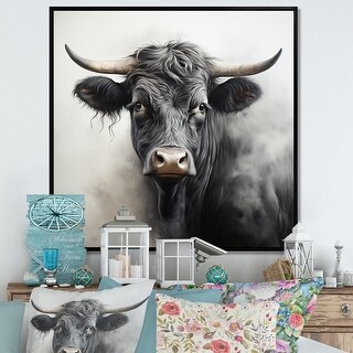 Designart "Smoke Black Cow Portrait I" Cow Black Wall Decor - Modern ...