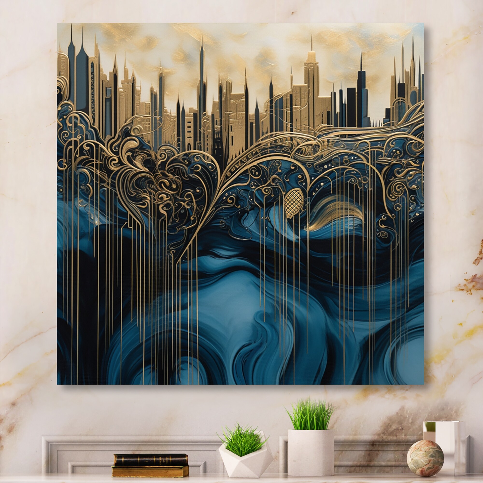 Designart "Blue And Black Building The Cityscape" City Art Deco Metal ...