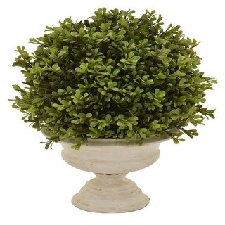 15 Inch Faux Boxwood Topiary Plant in Urn Pedestal Pot with Off White ...