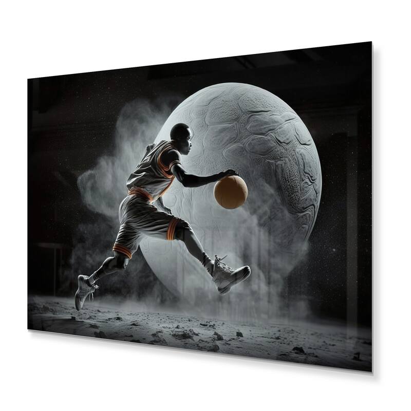 Designart 'Basket Ball On The Moon ' Sport Basketball Metal Wall Art ...