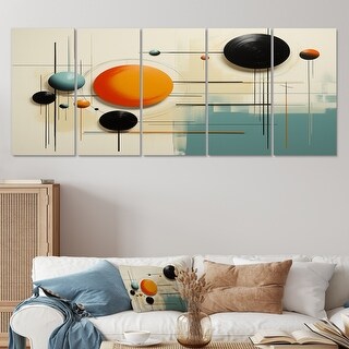 Geometric Circular Composition Pastel Orange Gray - Midcentury Canvas Set Of 5 - Oversized ...