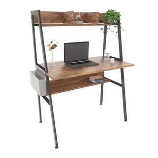 Brown Computer Desk with Hutch and Storage Shelves - Bed Bath & Beyond ...